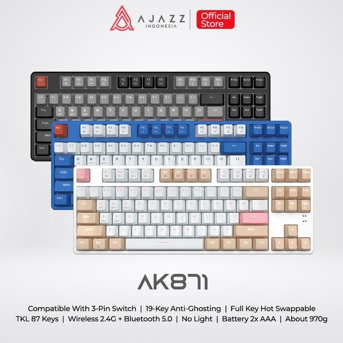 Jual Ajazz AK871 TKL Layout 87 keys Keyboard Gaming Mechanical Dual ...