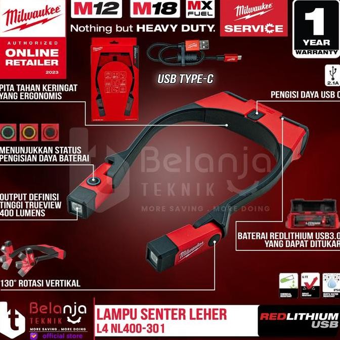 Jual IKKAKU- Milwaukee Led USB Neck Light L4 NL400-301 Senter Lampu ...