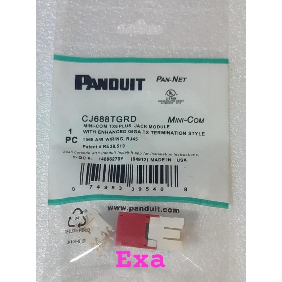 Jual DE65 - Panduit CJ688TGRD , Modular Jack Cat 6 / Mini-Com TG Jack ...