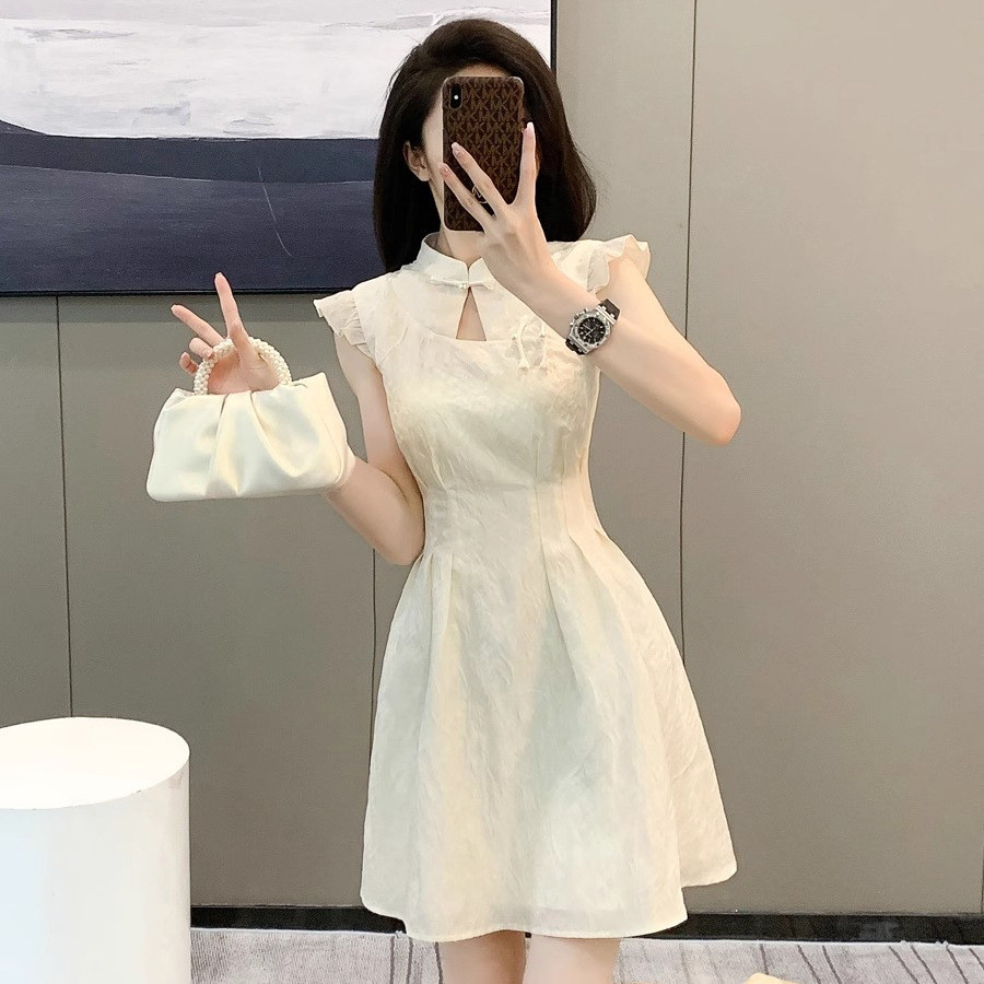 Jual 【COD】Gaun wanita dengan lengan terbang kecil dan rok cheongsam ...