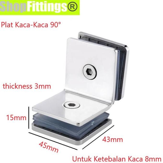 Jual Plat Penjepit Kaca Glass Clip Connector Shower door Fixed Panel ...