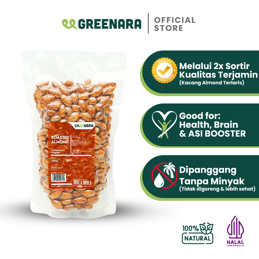 Jual Greenara Natural Roasted Almond / Kacang Almond Panggang Tanpa ...