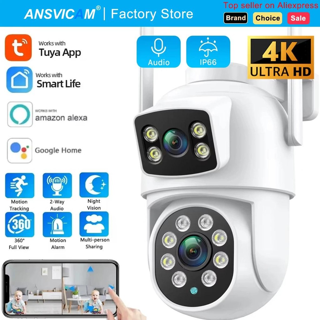 Jual 8MP Dual Lens Tuya Wifi Camera PTZ Outdoor 4K Wireless Dual Screen ...