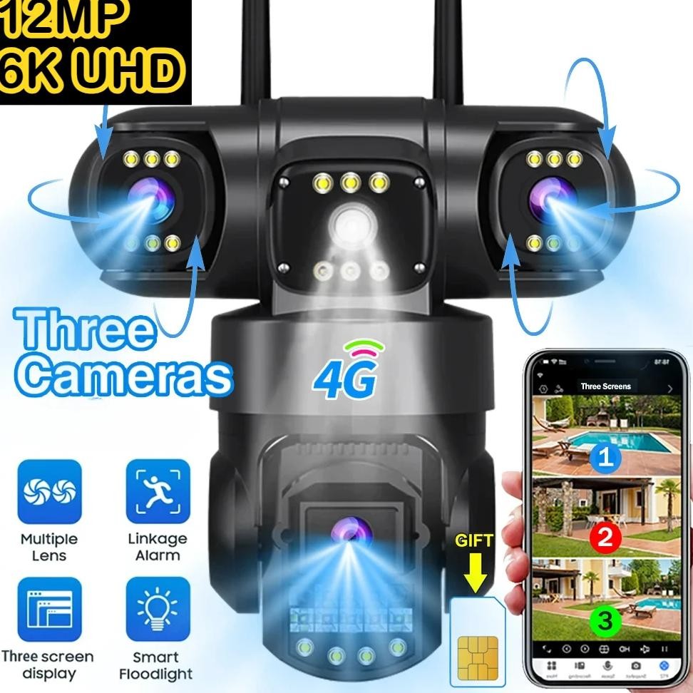 Jual V380Pro 4G Camera Sim GSM 12MP 6K Three Lens Three Screen Monitor ...