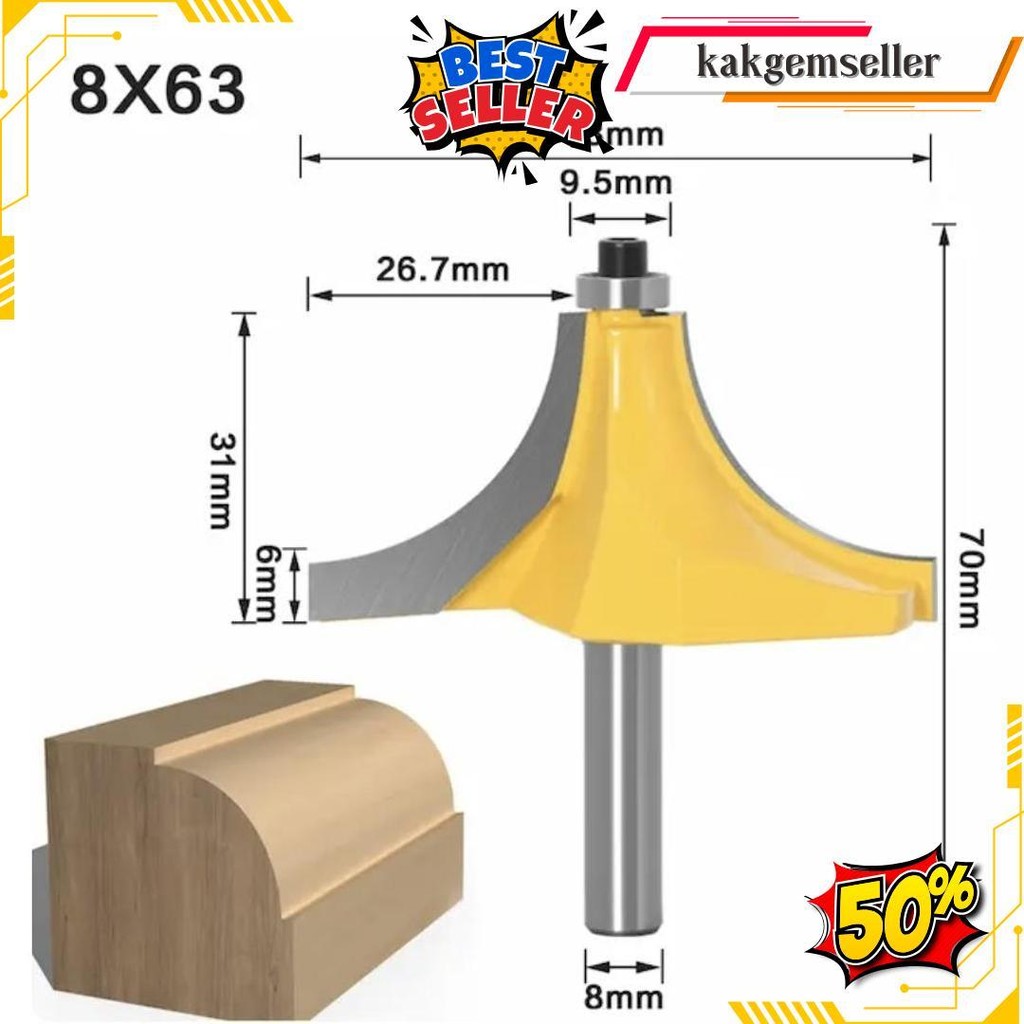 Jual Mata Profil Router Bit Radius Round Over Sudut Kayu Edging Shank ...