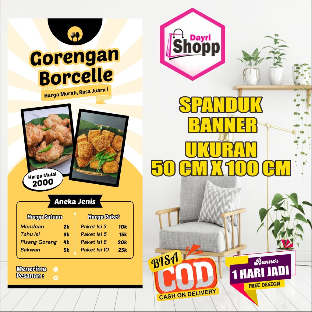 Jual Spanduk 50x100 Kuning hitam modern simpel bisnis jualan gorengan ...