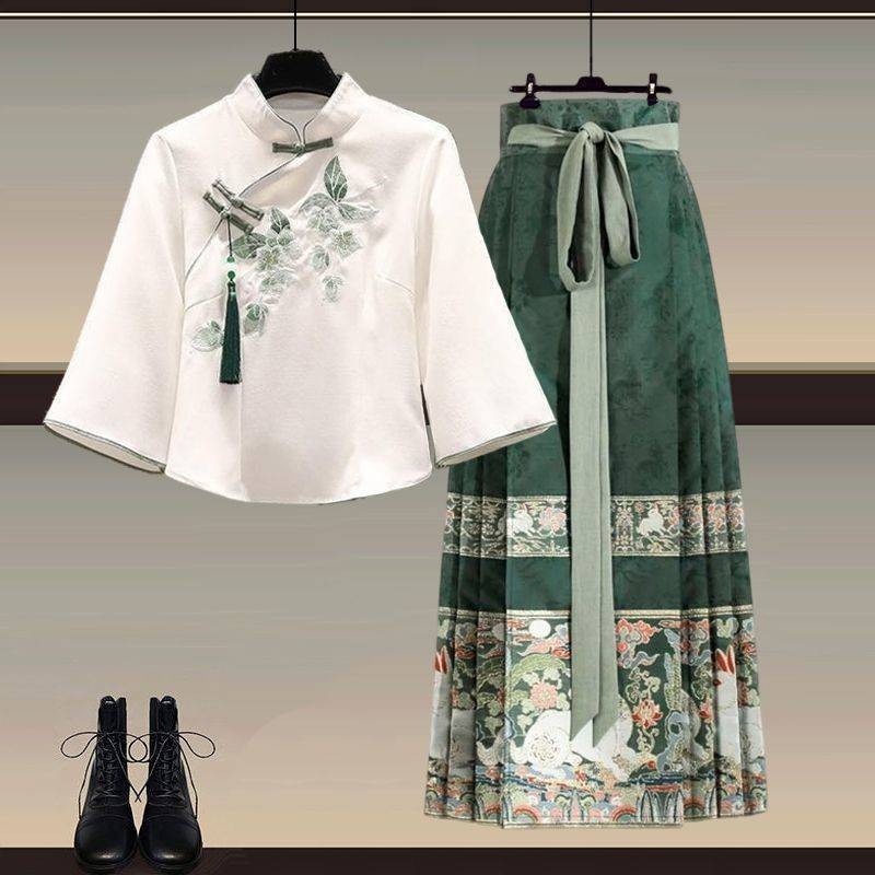 Jual [COD]Set dua potong rok wajah kuda atasan Hanfu ukuran besar gaya ...