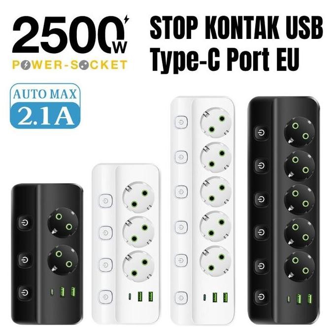 Jual Stop Kontak USB Type C EU Plug 10A 110-250V 2500W Colokan Listrik ...