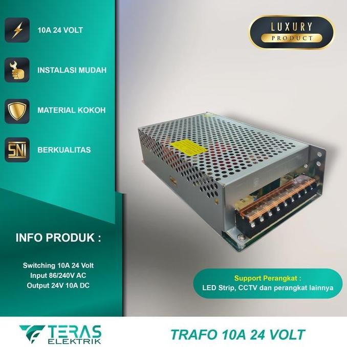 Jual Trafo 10A Power Supply 10A DC-24V Adaptor CCTV / LED Strip / DC ...