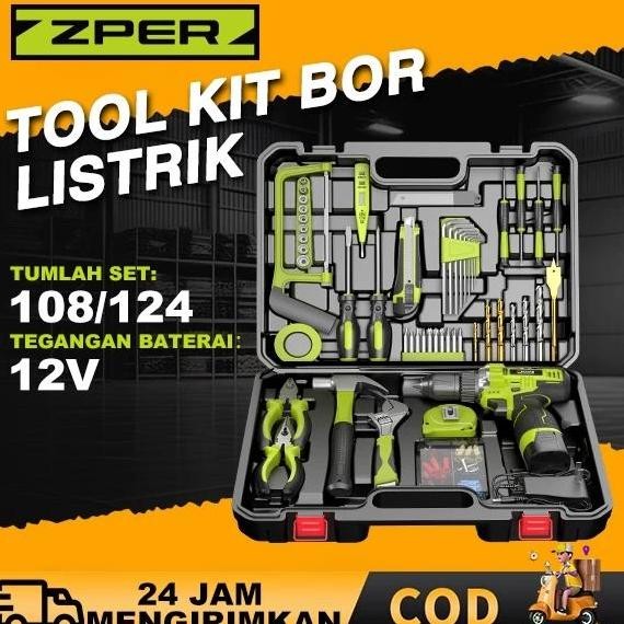 Jual ZPER Tool Set & Cordless Drill Battery Screwdriver Hammer Wrench ...