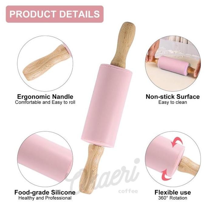 Jual Okaeri Penggiling Adonan Kue Roti Silikon Gagang Kayu Silicone ...