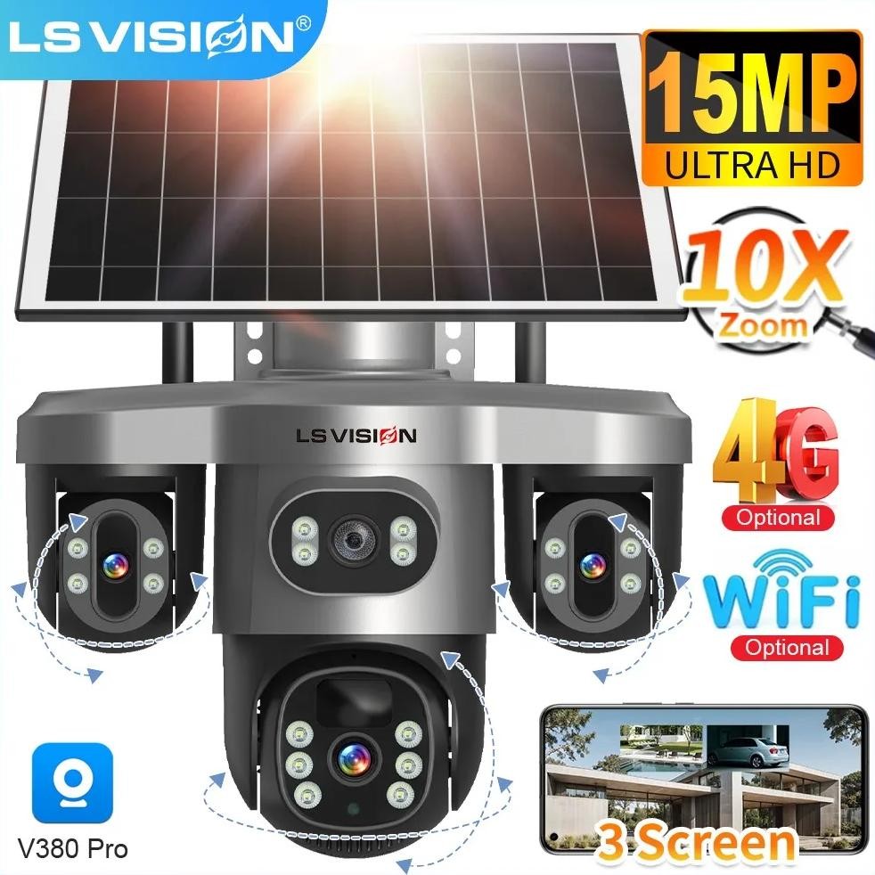 Jual LS VISION V380 Pro 15MP Outdoor Solar Camera 4G Wifi PTZ Three ...