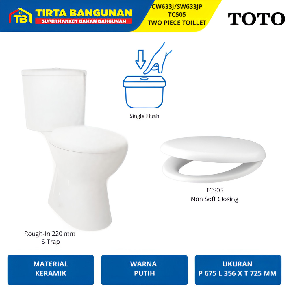 Jual TOTO CW633J SW633JP CLOSET KLOSET TOILET WC DUDUK SINGLE FLUSH ...
