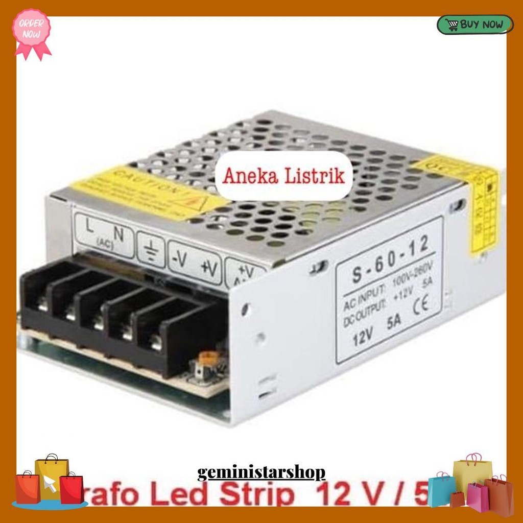 Jual Power Supply Adaptor Switching Trafo Led Strip 12V 5A 12 Volt 5 Ampere Terlaris | Shopee ...