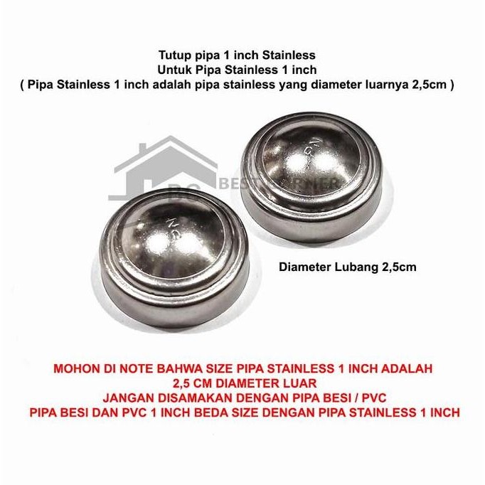 Jual Tutup Pipa Bulat Stainless 1 Inch ( 2,5 cm ) / Tutup pipa ...
