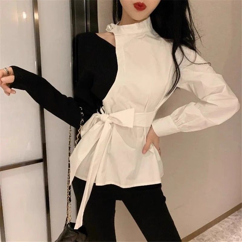 Jual Kemeja Wanita Baru Off-Shoulder Serbaguna dengan Pinggang yang ...