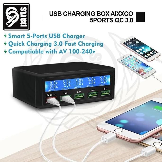 Jual ENRIO- 9 Paris USB Charging Box Aixxco 5 Port QC 3.0 Fast Charging ...