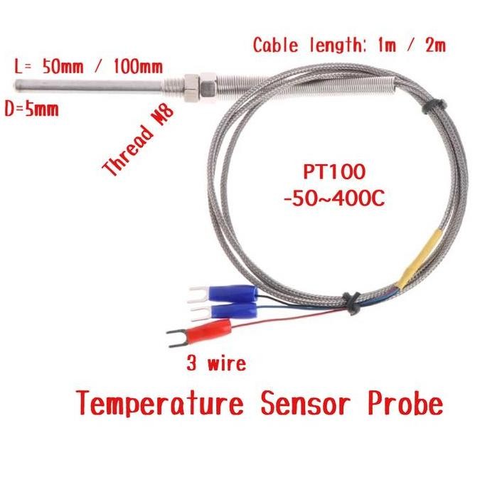 Jual HASCHWALT- Sensor RTD PT-100 PT100 Wiring 3 Wire Drat M8 Probe 50 ...