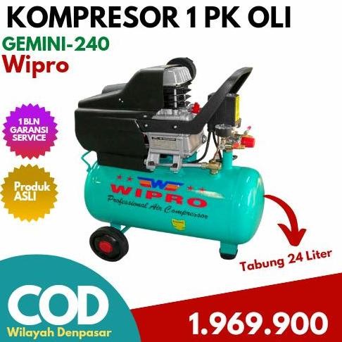Jual NEW KOMPRESOR ANGIN GEMINI 1 HP 750 WATT TABUNG 24 LITER WIPRO ...
