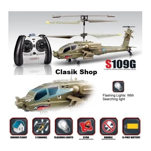 Jual Syma S109G Apache Mini 3.5CH RC Helicopter with Gyro - Army Green ...