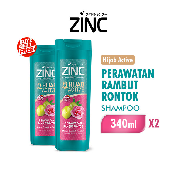 Jual Zinc Shampoo Hijab Active Perawatan Rambut Rontok Botol 340 ml x2 ...