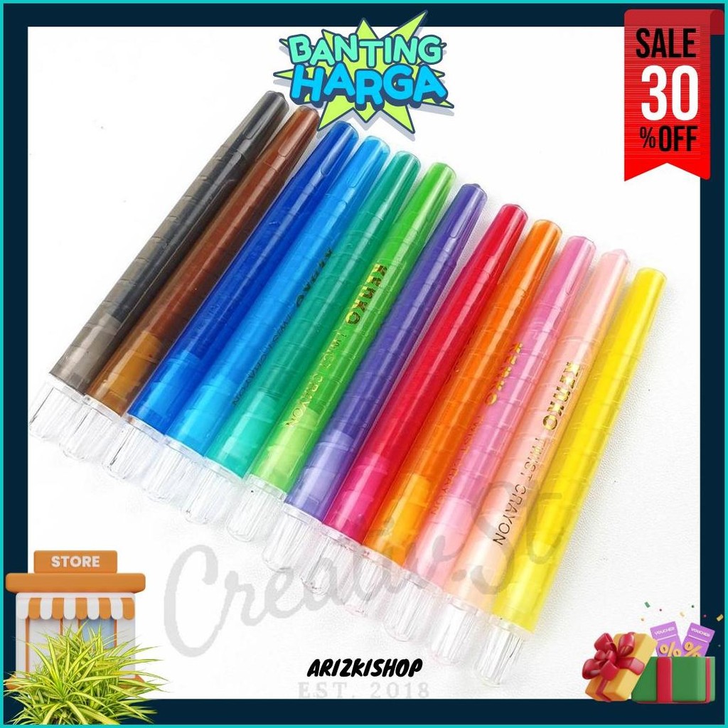 Jual Kenko Mini Twist Crayons 12 Warna Oil Pastel Kecil Putar Original ...