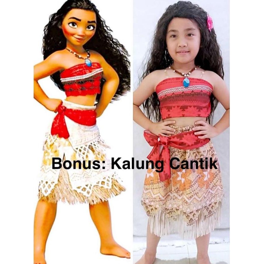 Jual Baju Dress Kostum Disney Moana + Kalung Cantik (1 Set) | Shopee ...