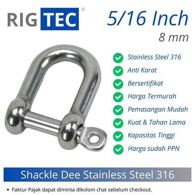 Jual Dee Shackle / Segel Dee Stainless Steel 316 8 Mm 5/16 Inch Rigtec ...