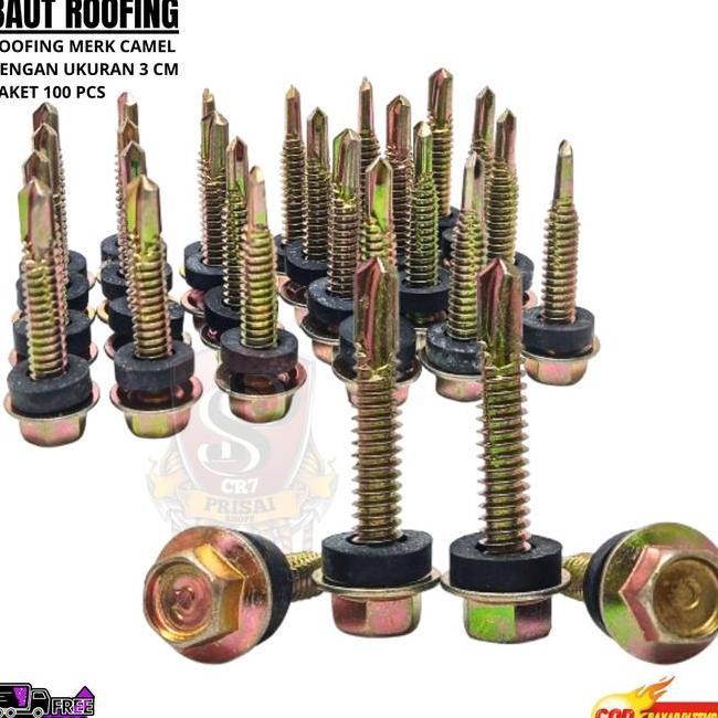Jual Paket 100Pcs Baut Roofing 3Cm Baut Atap 3Cm Baut Roofing Kuning ...