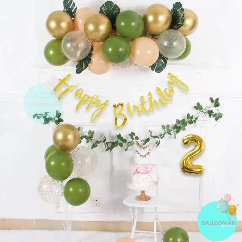 Jual RETRO SAGE GREEN AND GOLD BIRTHDAY DECORATION SET/DEKORASI ULTAH ...