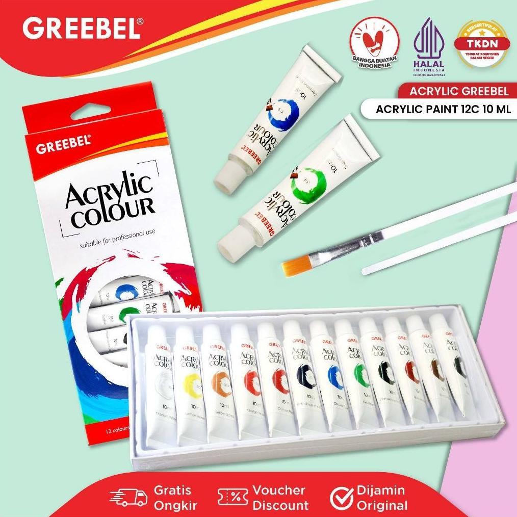 Jual GREEBEL Cat Lukis Akrilik Set 12 Warna / Cat Acrylic Set (12x10ML ...