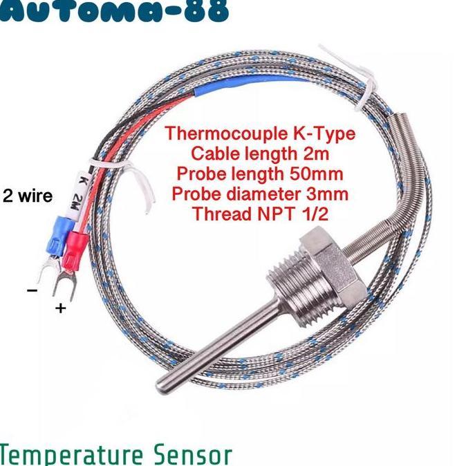 Jual Promo Sensor suhu Thermocouple Type-K 2 wire NPT 1/2 50mm 5cm ...