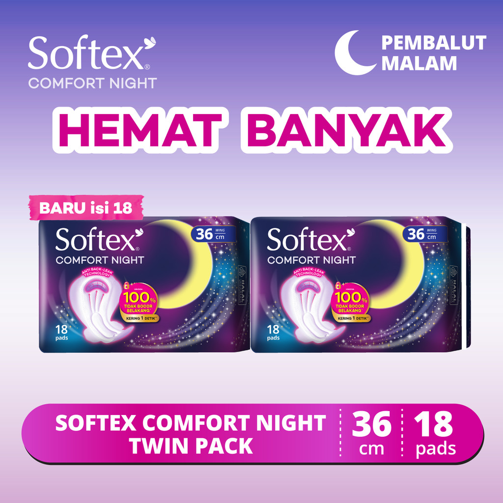 Jual Softex Comfort Night 36cm 18s x 2 Pack - Softex Bulan Ungu ...