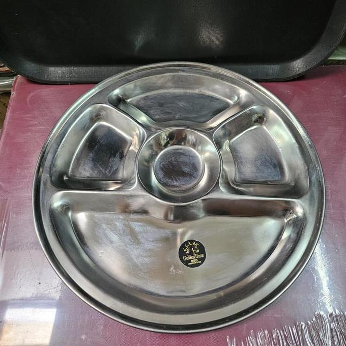 Jual FOOD TRAY BULAT 5 SEKAT Stainless Steel Wadah Tempat Makanan Plato ...