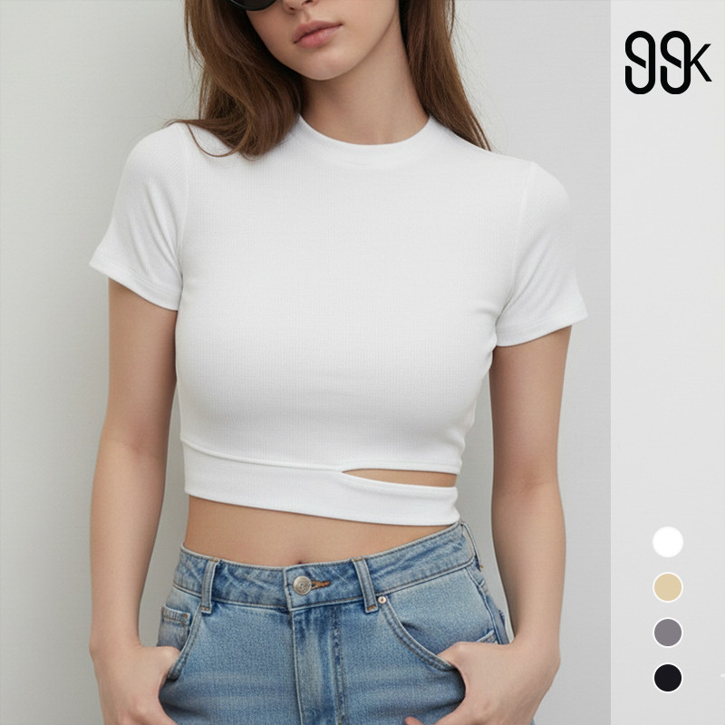 Jual Women Crop Top Cut Out Crew Neck Short Sleeve 3343 (S/M/L/XL ...