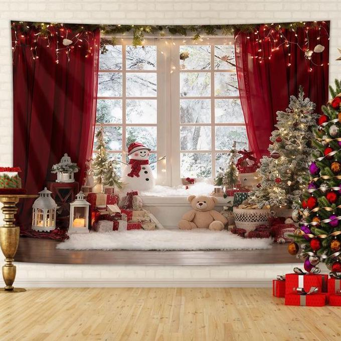 Jual Kain perca Natal, pohon Natal, pemandangan salju di luar jendela ...