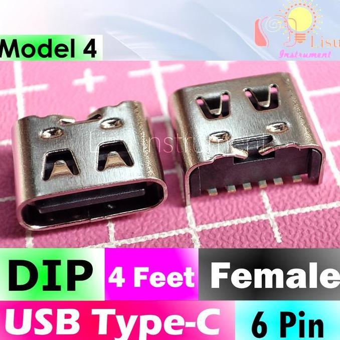 Jual FEMALE 6P 6 PIN USB TYPE-C DIP USB CONNECTOR SOCKET USB-C MODEL 4 ...