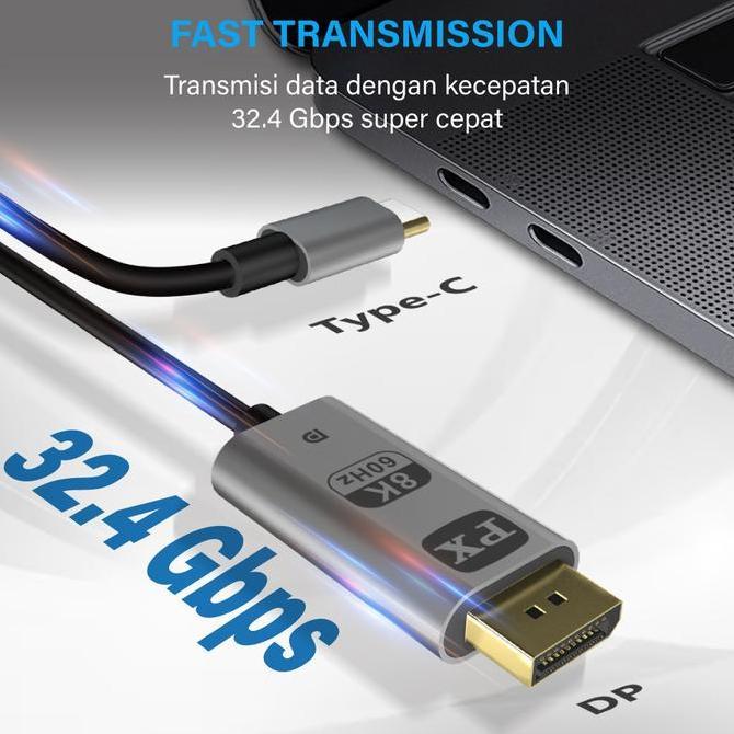 Jual Wizard- Kabel Usb Type C Converter To Display Port Laptop Ke Tv 8K ...