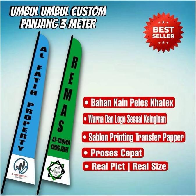 Jual Ready Umbul umbul Custom Logo Dan Gambar Bebas Panjang 3 Meter ...