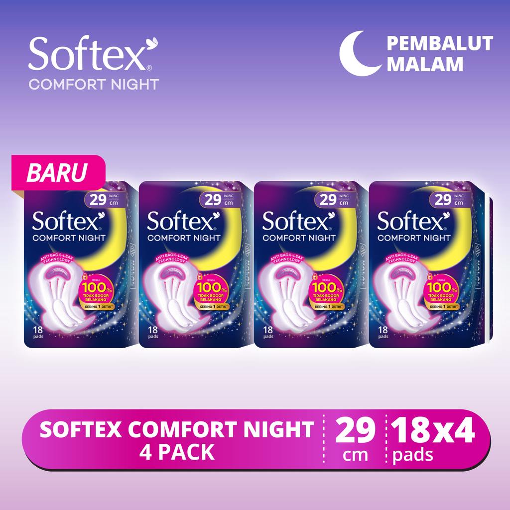 Jual Softex Comfort Night 29cm 18 pads x 4 Packs - Spesial Bulan Ungu ...