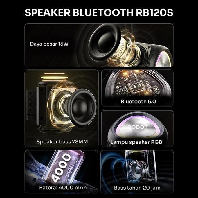 Jual ROBOT RB120 & RB120S Speaker Bluetooth 6.0 15W UltraBass IPX7 ...