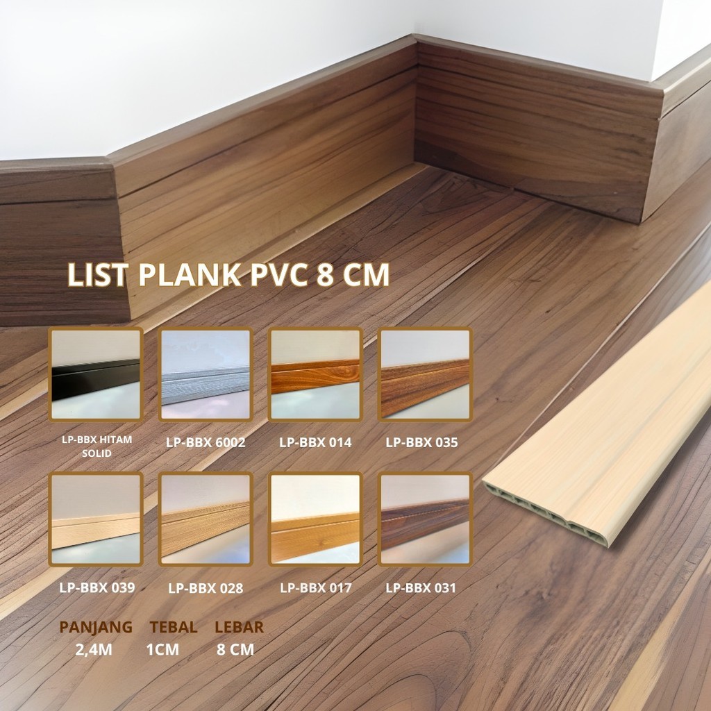 Jual LIST PLANK PVC / UK L 8CM P 2,4M / SKIRTING LIST LANTAI KAYU ...