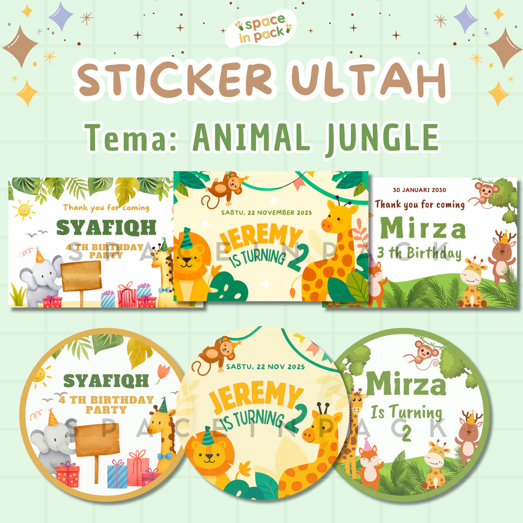Jual Spaceinpack - Sticker Ulang Tahun Bento Custom Tema Animal Jungle ...