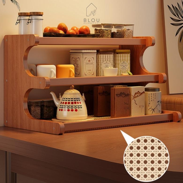 Jual Blou Rak Kayu Aesthetic Estetik Kitchen rack seasoning storage ...