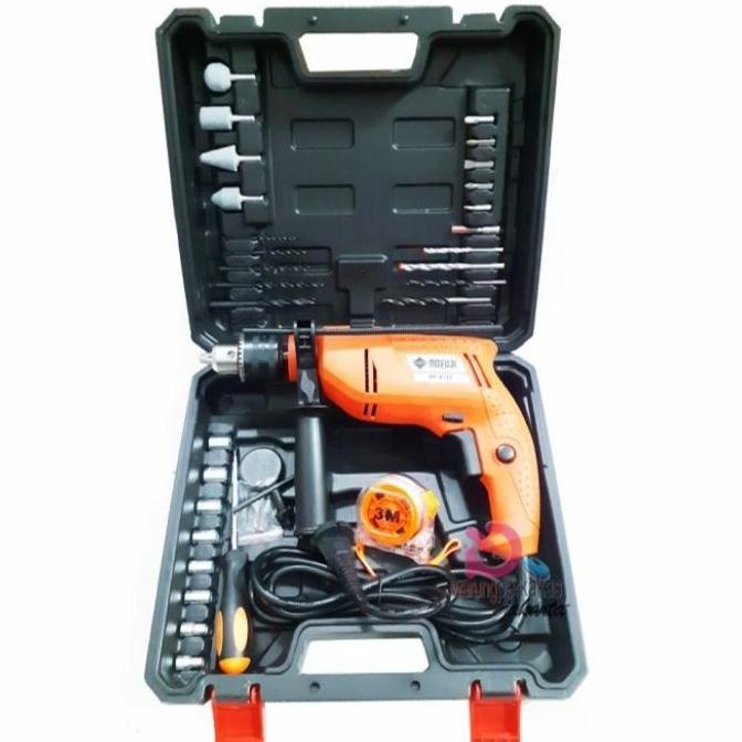 Jual Mesin Bor Beton Tembok besi kayu 13 mm Impact Drill set box 25 pcs ...