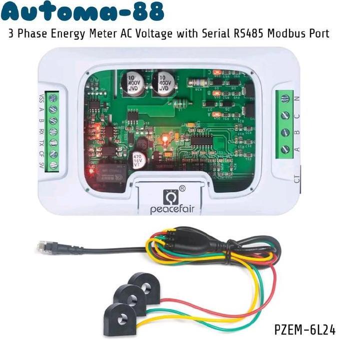 Jual Peacefair PZEM-6L24 AC Voltage 380V energy Meter 100A 3 Phase with ...