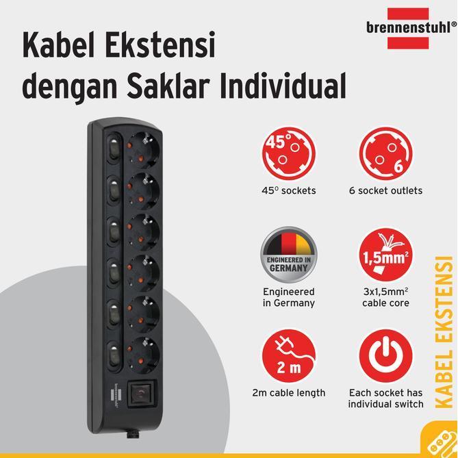 Jual Stop Kabel Extension Terminal Listrik 6 Lubang Brennenstuhl ...