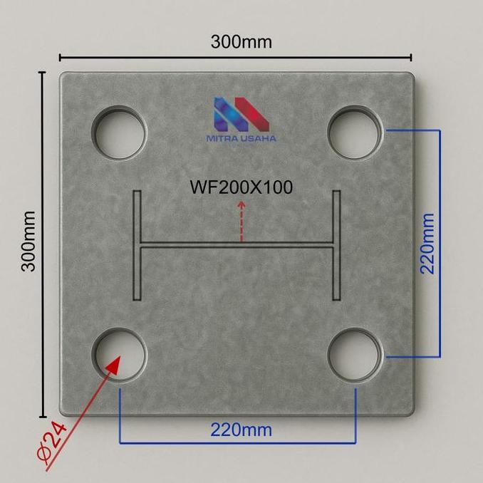 Jual Base Plate WF200X100 Ukuran Plat 300X300, Lubang 24mm, Plat Besi ...