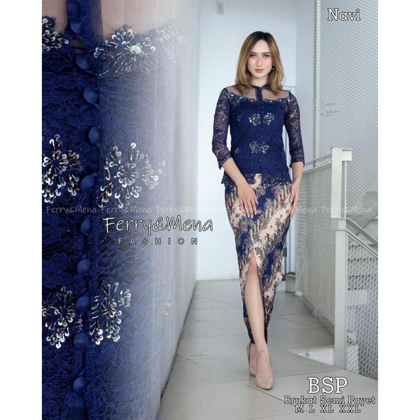 Jual Kebaya Brukat Wanita Rohani Rok Span Sebelah-Kebaya Payet Terbaru ...