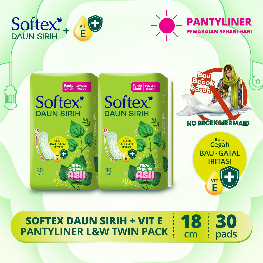 Jual Pantyliner Softex Daun Sirih + Vitamin E Longer & Wider 30s x 2 ...